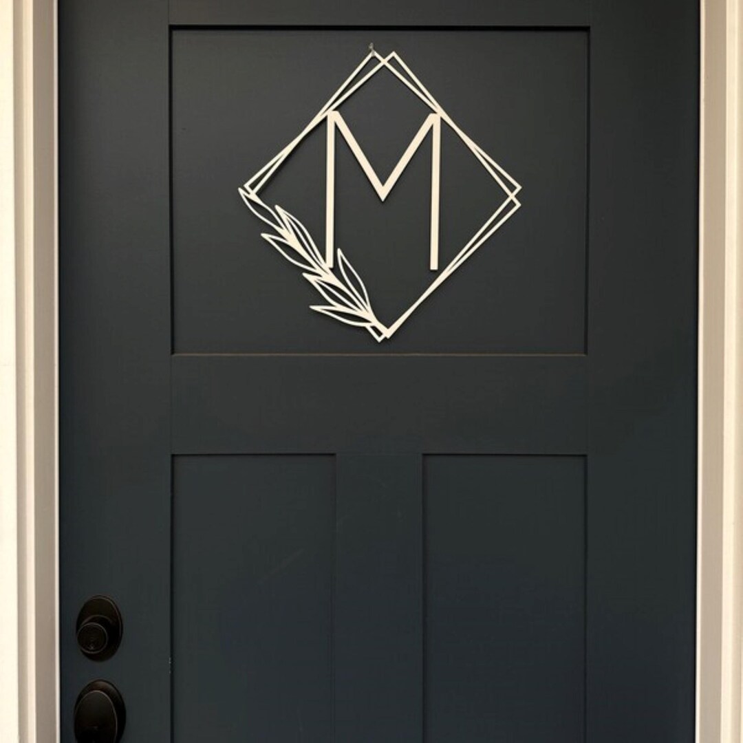 Metal Monogram Door Hanger: Framed Initial Sign With Leaves - Etsy