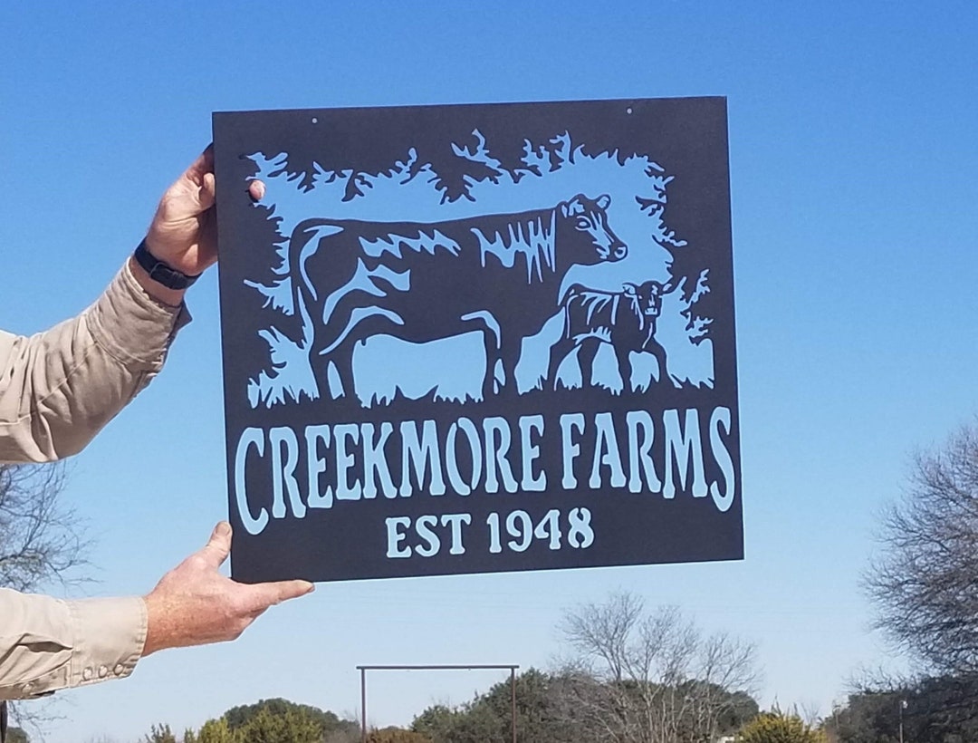 Custom Metal Cow & Calf Farm Sign - Personalized Ranch Decor - Etsy