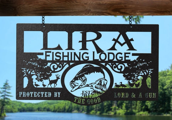 Custom Fishing Lodge Metal Sign | Etsy