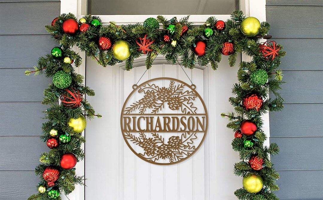 Custom Metal Christmas Name Sign, Fall and Winter Front Door Decoration ...
