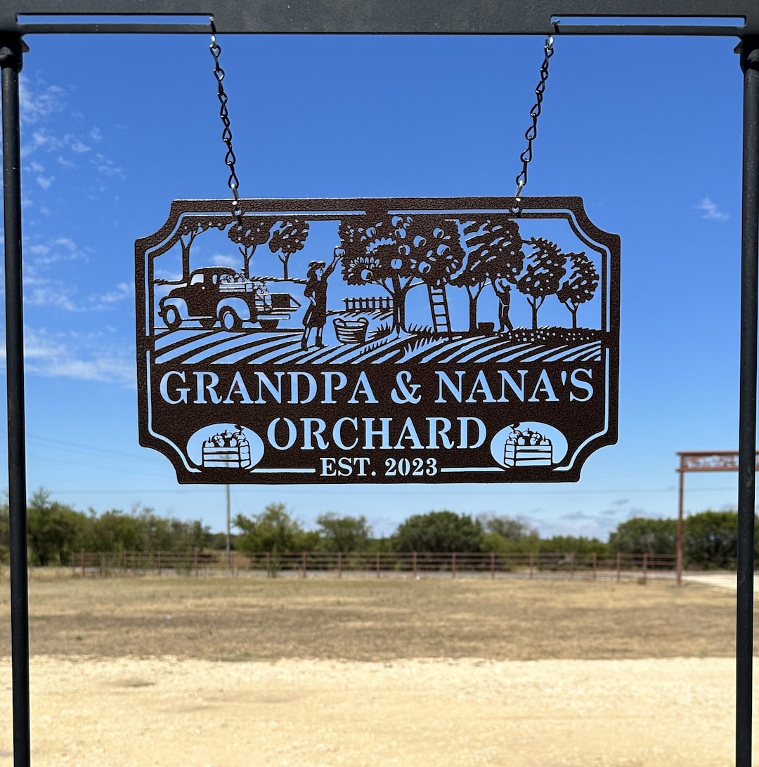 Custom Metal Orchard Sign, Personalized Gifts for Grandparents Garden ...