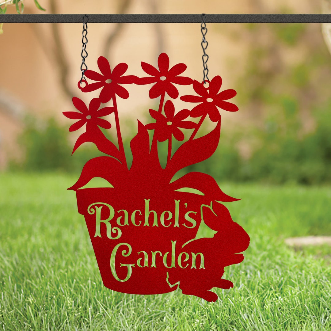 Flower and Bunny Hanging Garden Sign ~ Gift for Gardener - Etsy