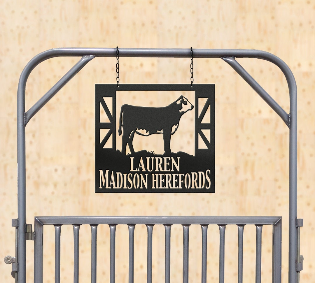 Personalized Hereford Cow Sign: Powder Coated Steel Stall Marker - Etsy