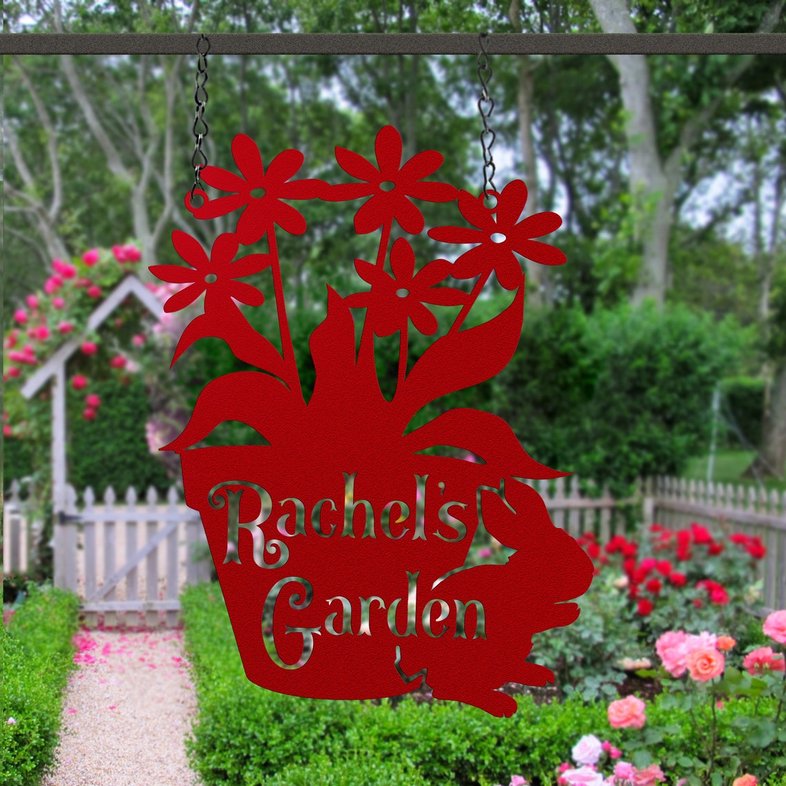 Flower and Bunny Hanging Garden Sign Gift for Gardener | Etsy