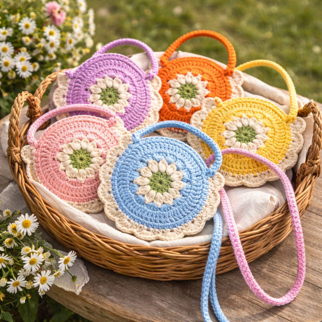 Girls Crochet Bag Pattern PDF – Flower Purse, Easy Kids Handbag ...