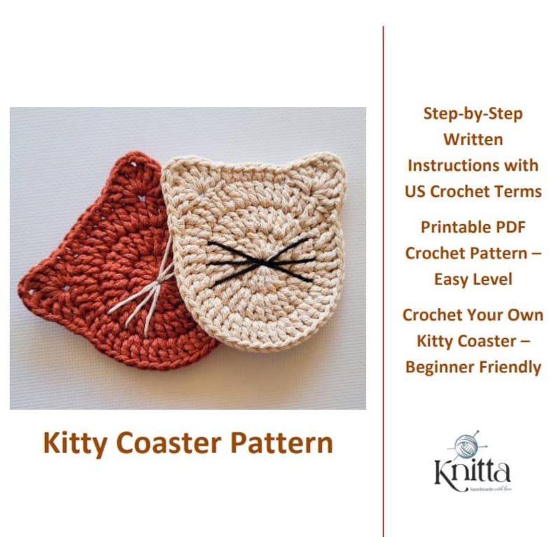 Kitty Coaster Crochet Pattern PDF – Cute Cat Mug Rug, Kawaii Crochet ...