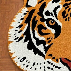 Tibetan Tiger Head Rug - Vintage Animal Skin Floor Decor, Handmade ...
