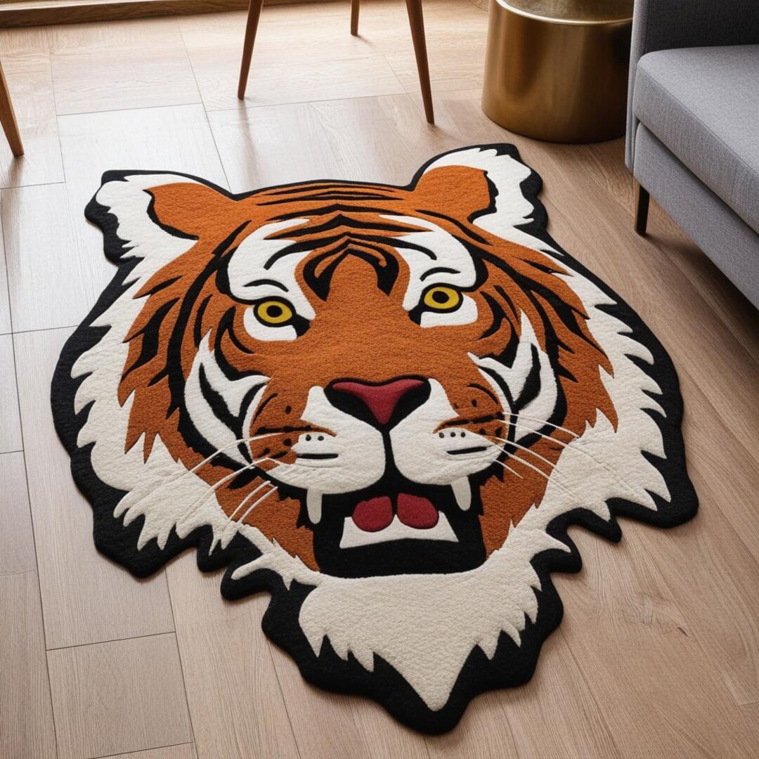 Tibetan Tiger Head Rug - Vintage Animal Skin Floor Decor, Handmade ...
