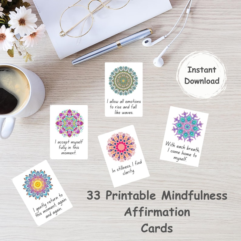 Mindfulness Affirmation Cards, Printable Mindfulness Affirmations ...