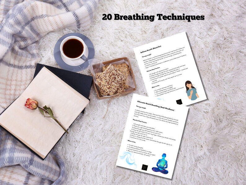Breathing Techniques Therapy Guide: 20 Guided Practices (digital PDF ...