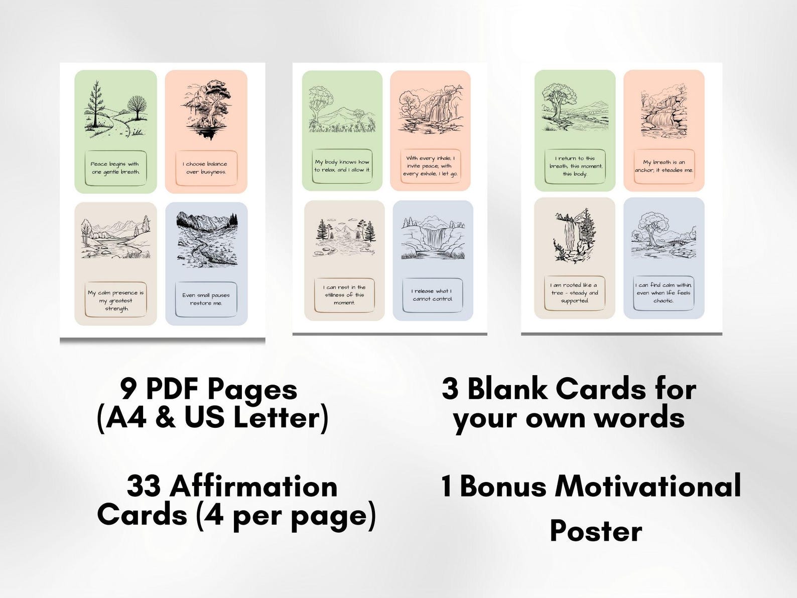 Mindfulness Affirmation Cards: Printable Daily Affirmations (PDF ...