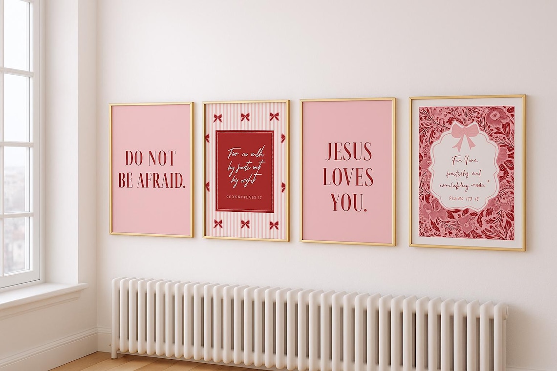Pink Christian Wall Art Bundle Bible Verse Prints for Girls Room ...