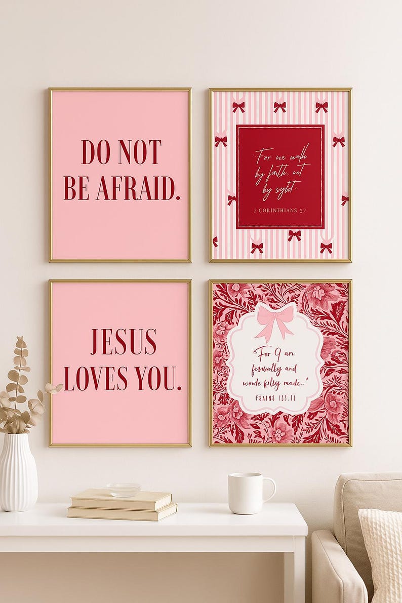 Pink Christian Wall Art Bundle Bible Verse Prints for Girls Room ...