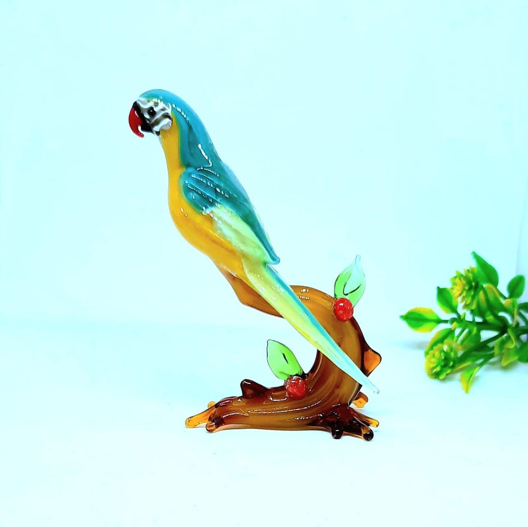 Handmade Murano Glass Blue & Gold Macaw Parrot Sculpture - Etsy