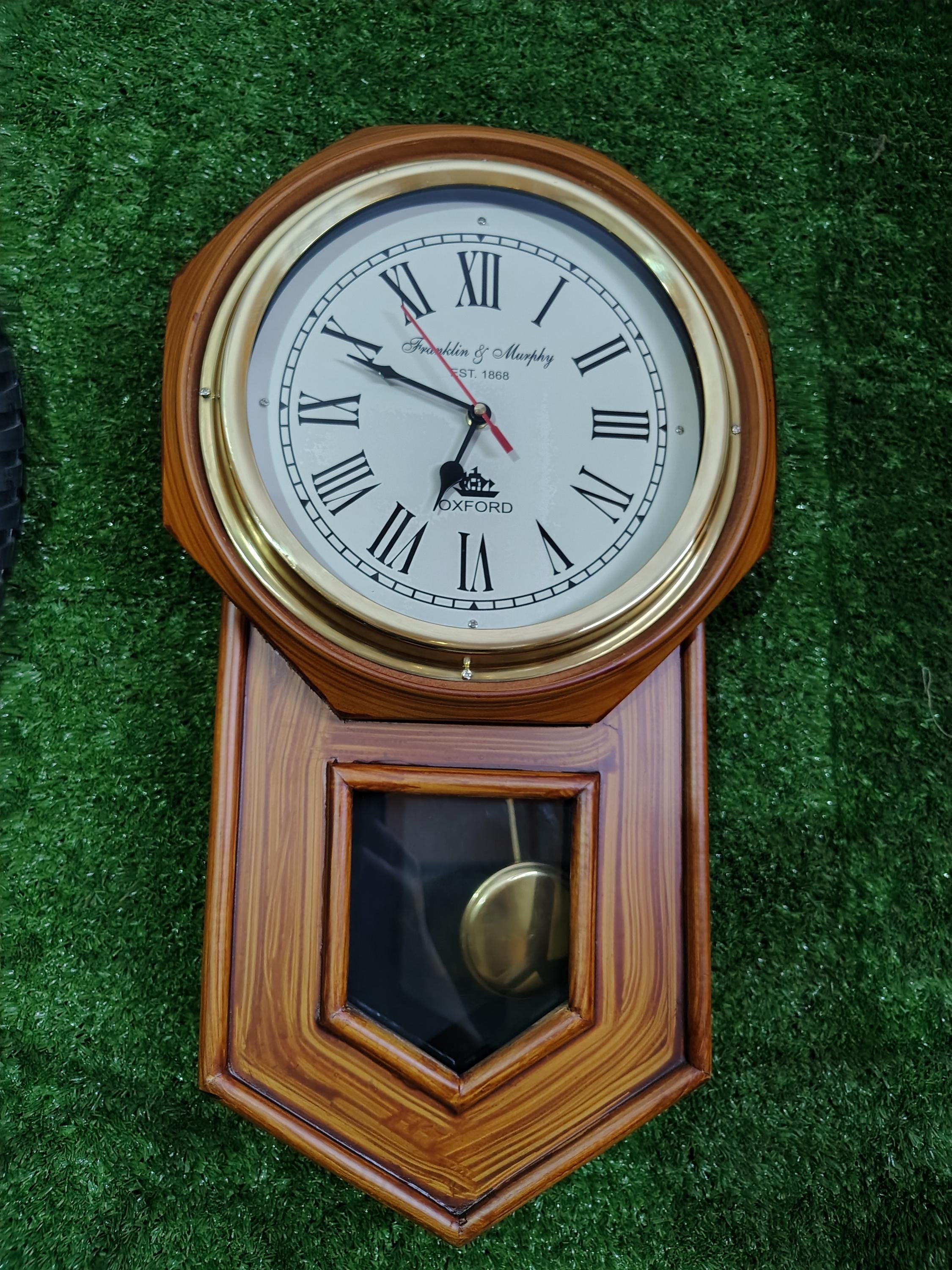 Pendulum Wall Clock Battery Operated - Silent Quartz Wood Pendulum ...