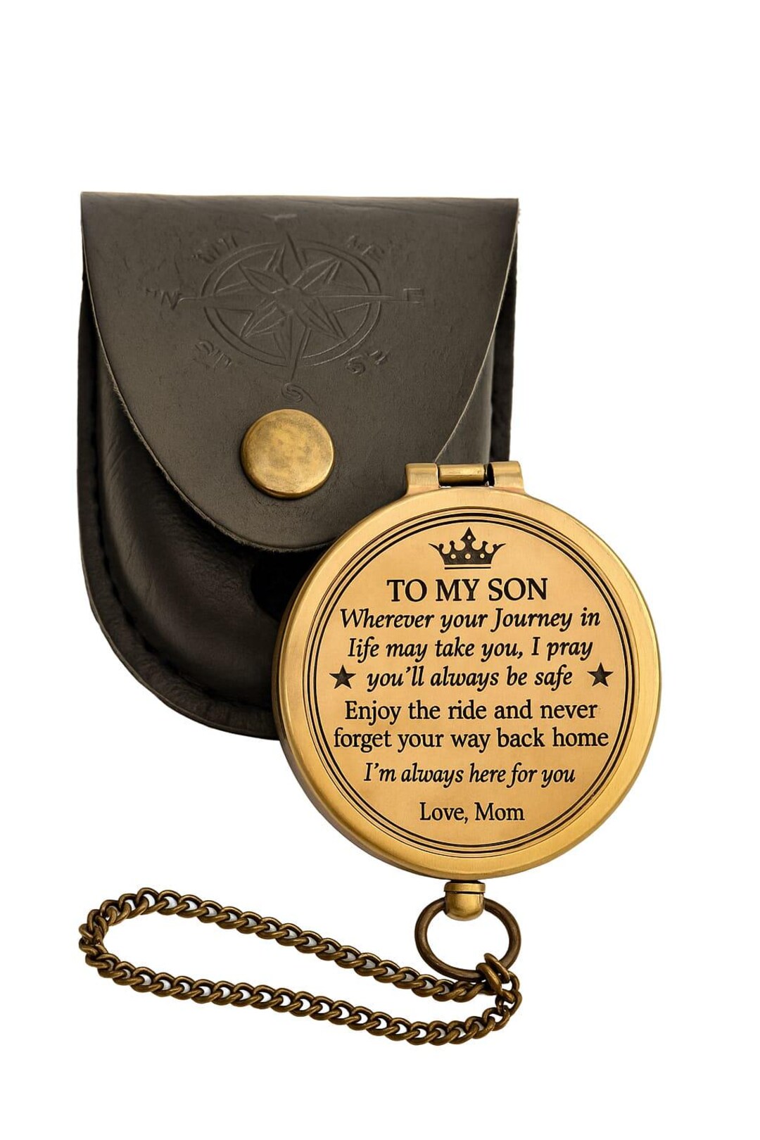 Brass Engrved Compass for Men, Pocket Compass With Leather Case ...