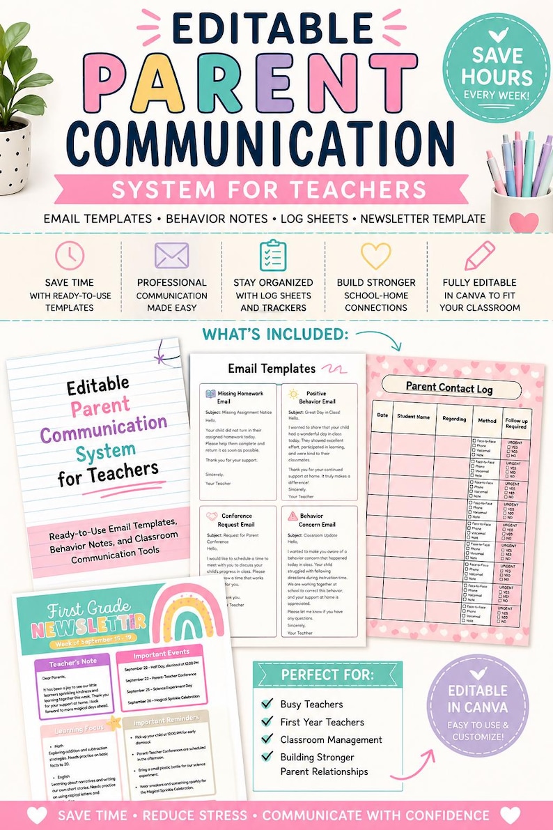 Editable Parent Communication Templates | Teacher Organization Forms ...