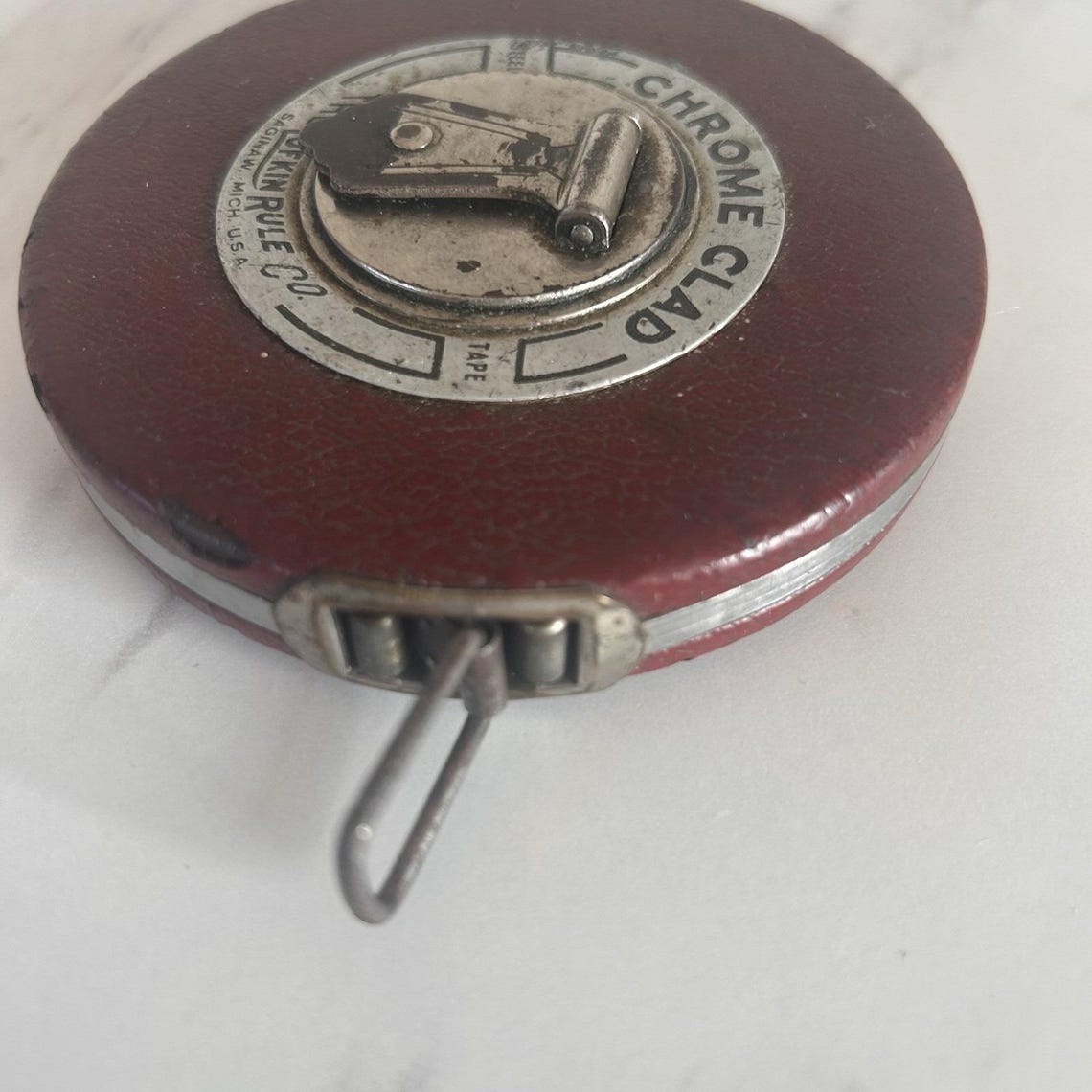 Vintage Lufkin Rule Chrome Clad Steel Tape Rule Red 50 Ft Saginaw Mich ...