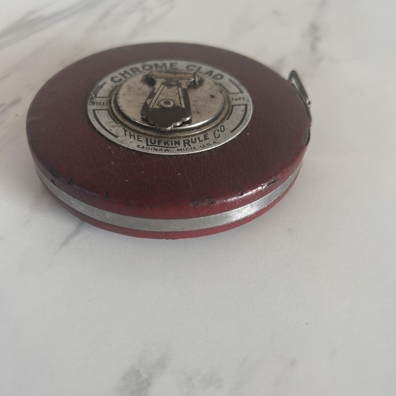 Vintage Lufkin Rule Chrome Clad Steel Tape Rule Red 50 Ft Saginaw Mich ...