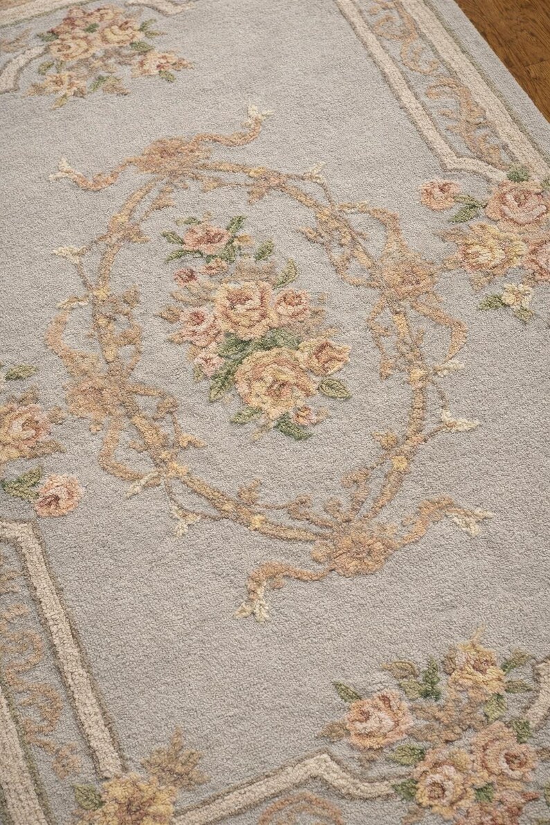 Hand Tufted Aubusson Floral Rug | Vintage French Style Wool Area Rug ...
