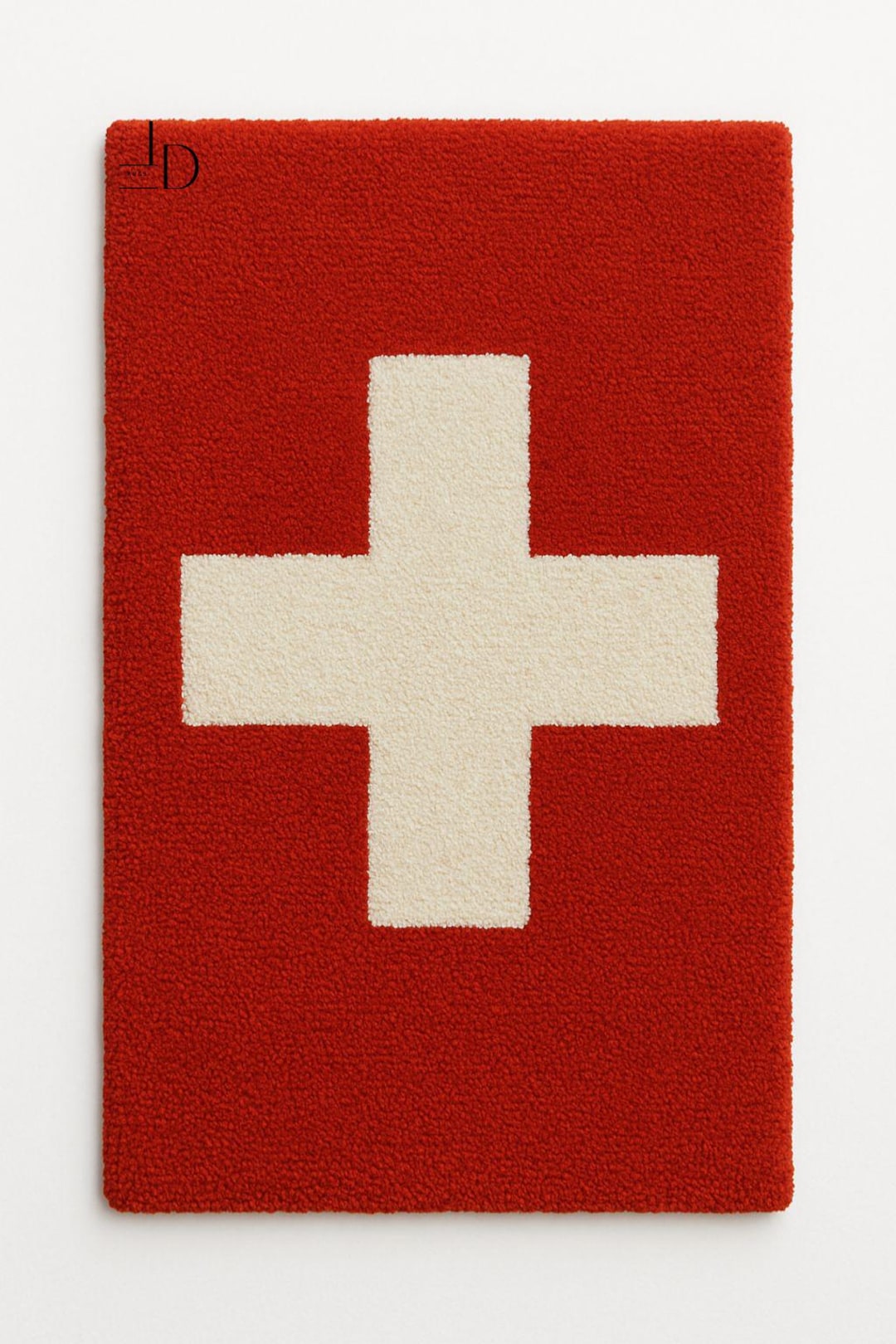 Hand Tufted Swiss Flag Rug | Red & White Cross Area Rug | Handmade Wool ...