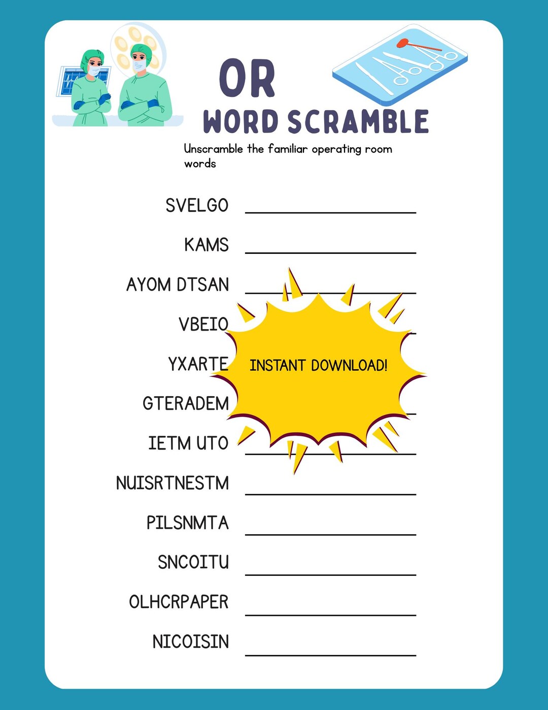 Surgery Word Scramble Game - Etsy