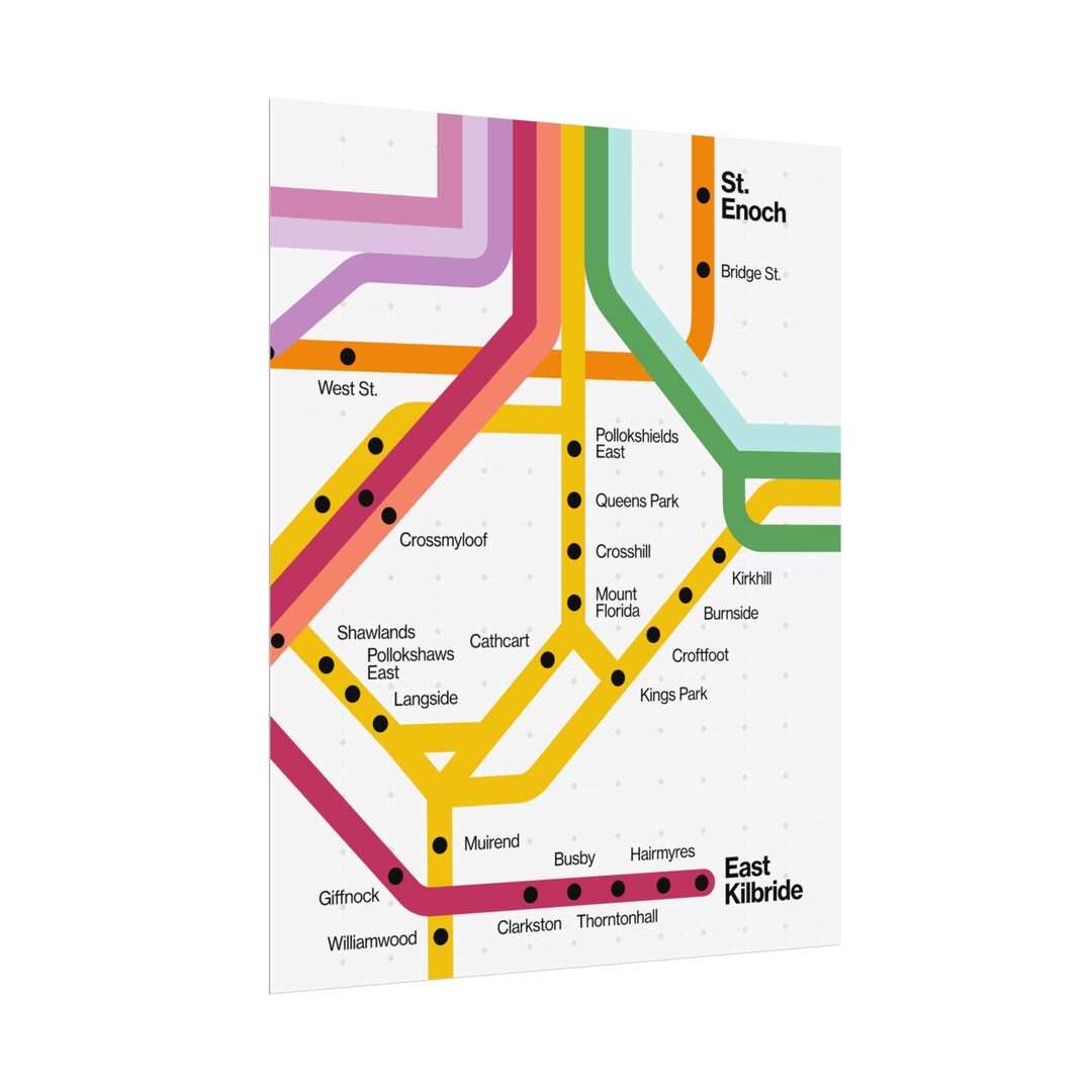 Glasgow Southside Rail Map – Cathcart Circle & East Kilbride Line Print ...