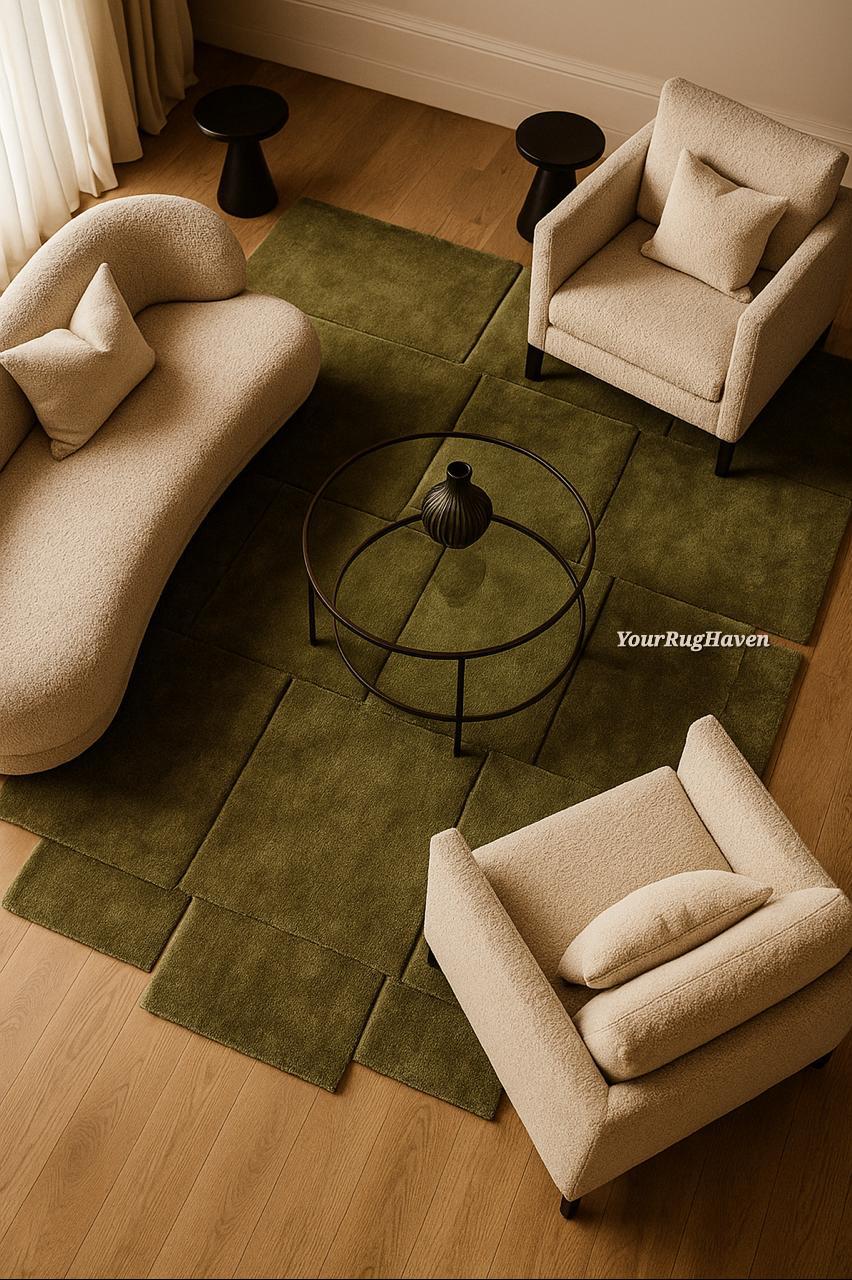 Hand-tufted Olive Green Wool Rug: Modern Geometric Carpet - Etsy