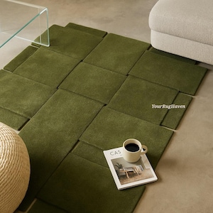 Hand-tufted Olive Green Wool Rug: Modern Geometric Carpet - Etsy