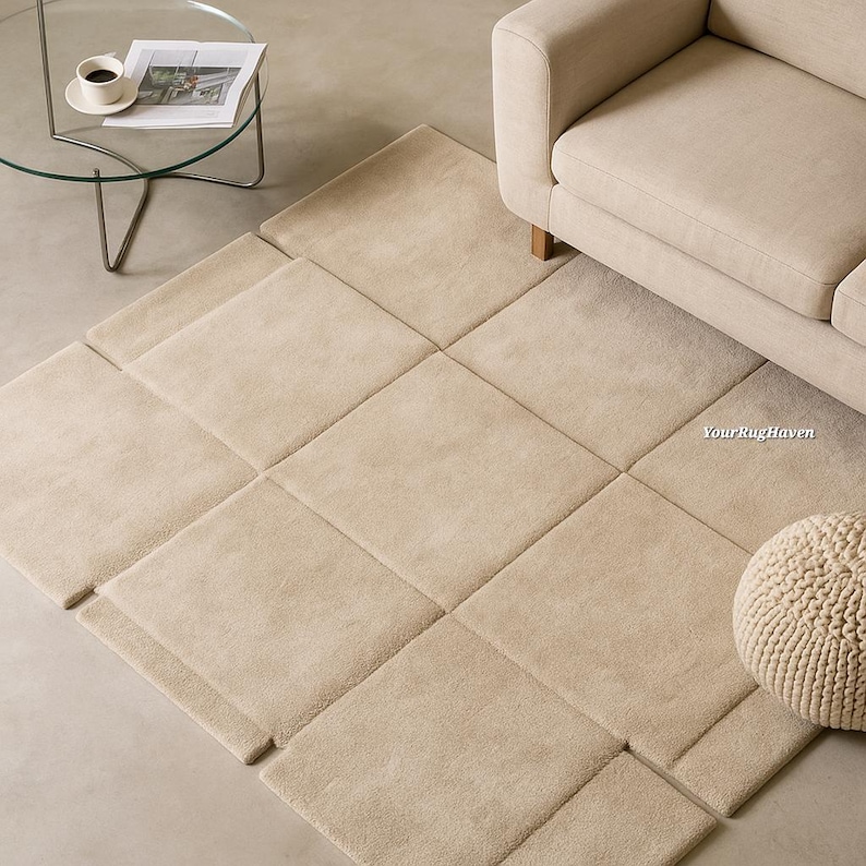 Hand-tufted Olive Green Wool Rug: Modern Geometric Carpet - Etsy
