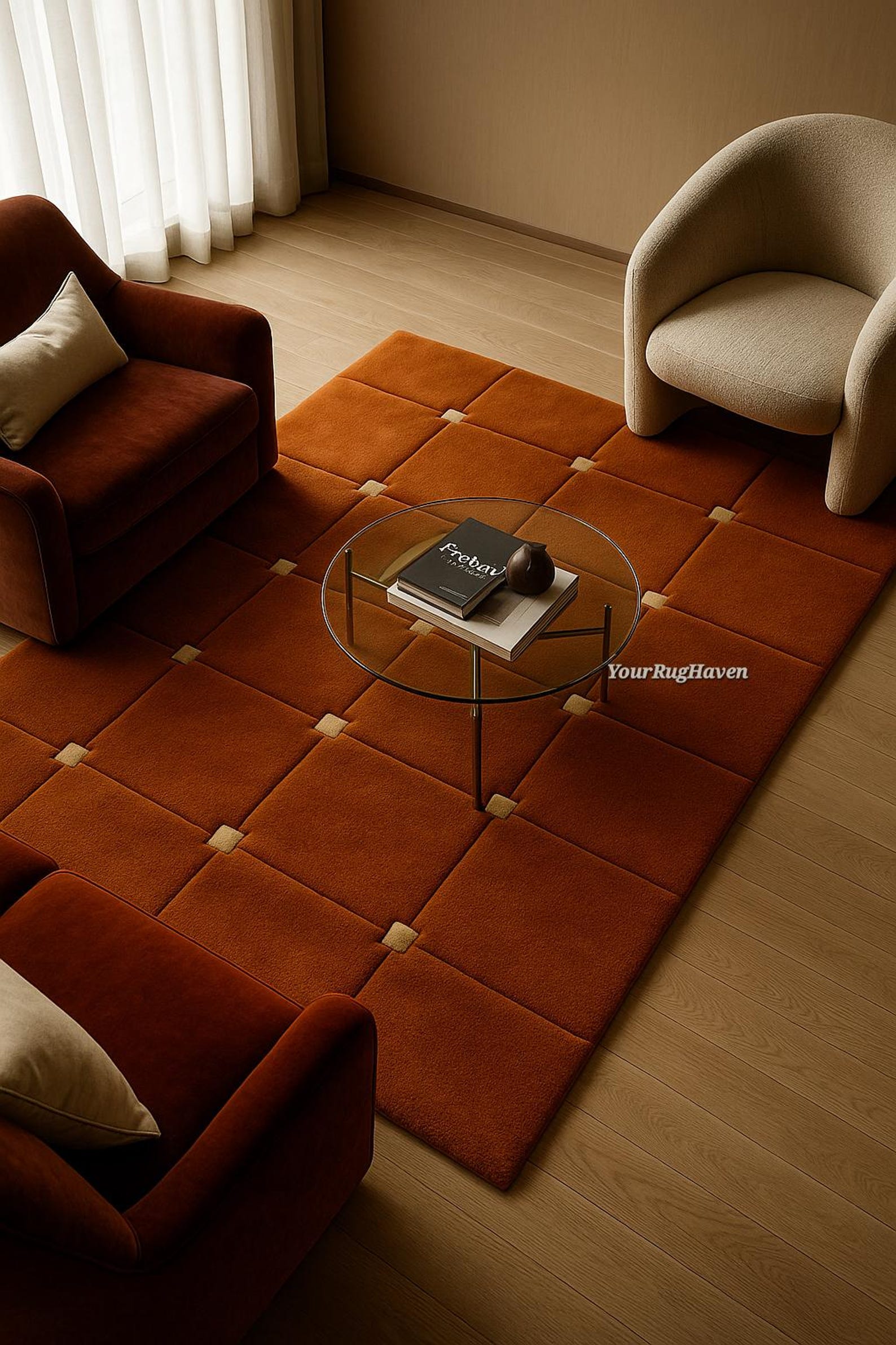 Hand-tufted New Zealand Wool Rug | Terracotta Modern Grid - Etsy
