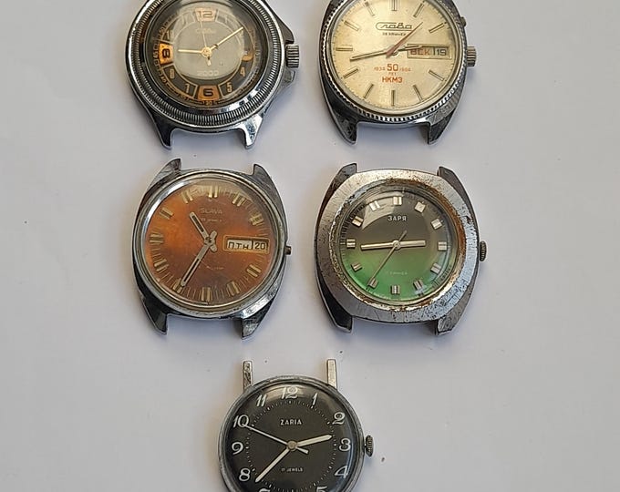 Set of 5 Authentic Soviet USSR Russian Watches SLAVA ZARYA Not Working ...