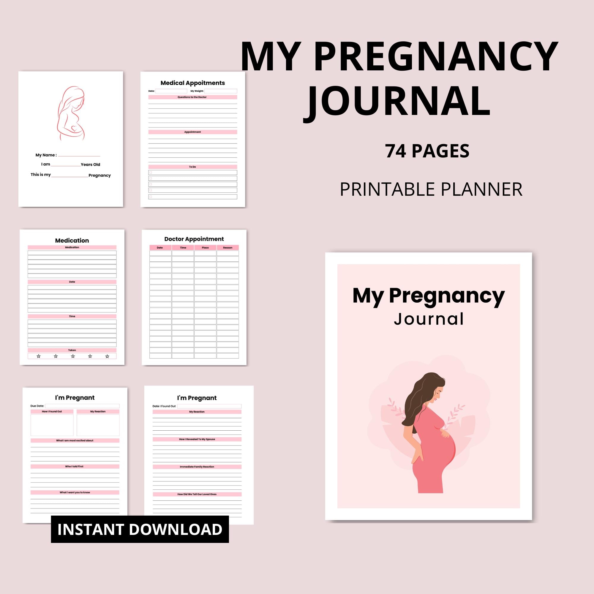 Pregnancy Journal: Printable Planner, Trimester Tracker (digital ...