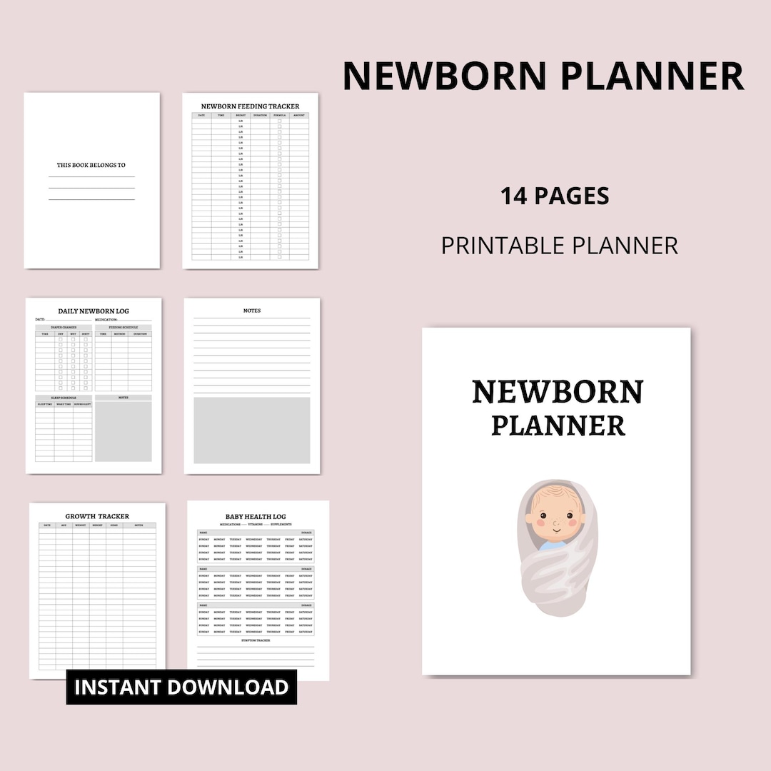 Newborn Baby Care Planner: Printable Tracker, Feeding & Diaper Log (PDF ...