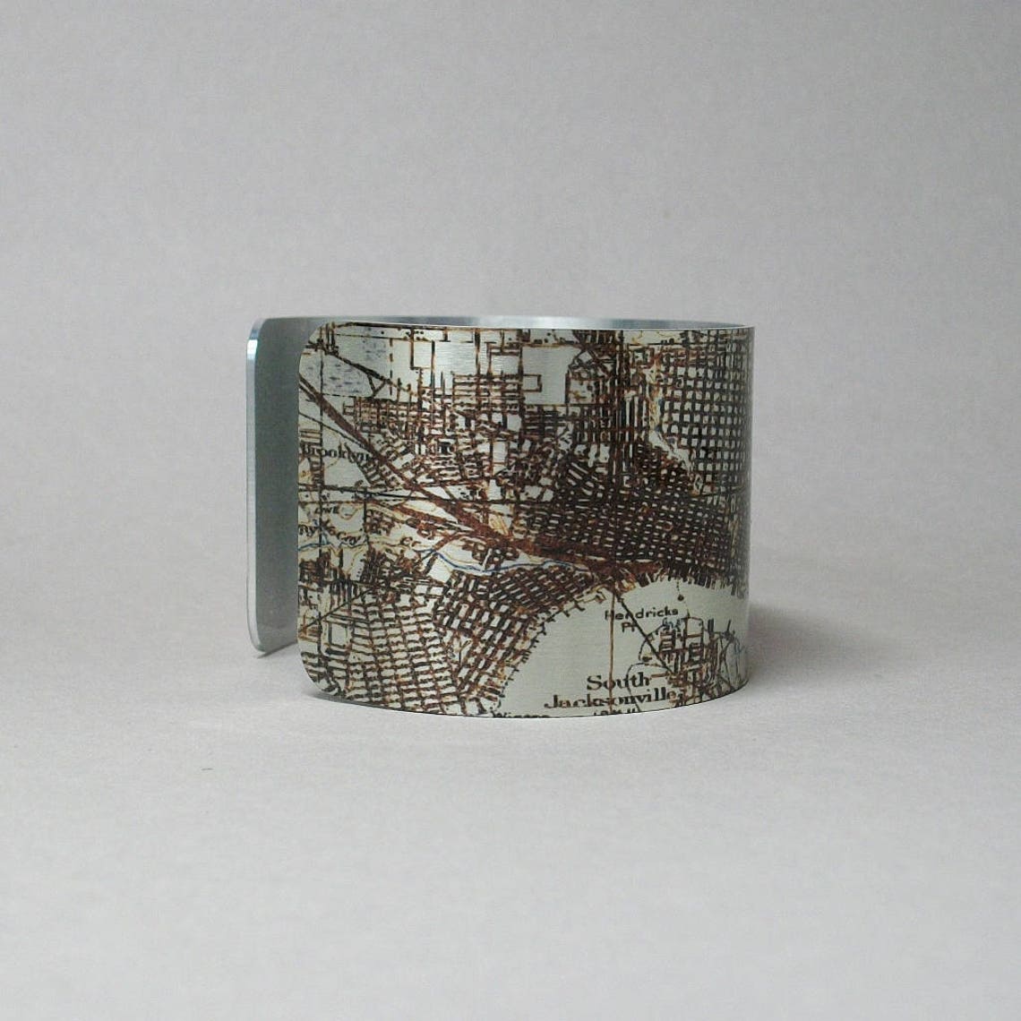 Jacksonville Florida Map Cuff Bracelet, Vintage Style Hometown Jewelry ...