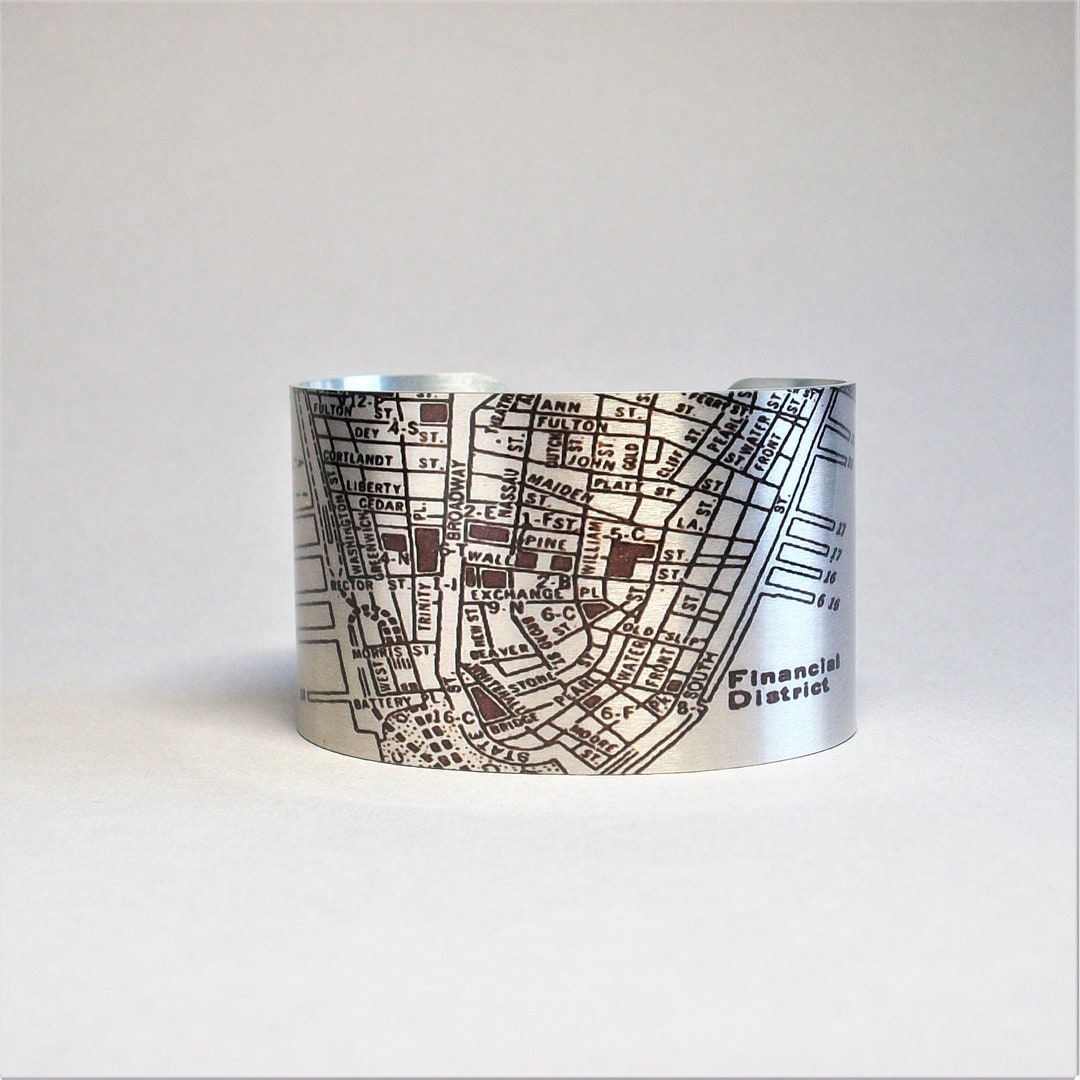 New York City NYC Map Manhattan Financial District Cuff Bracelet Unique ...