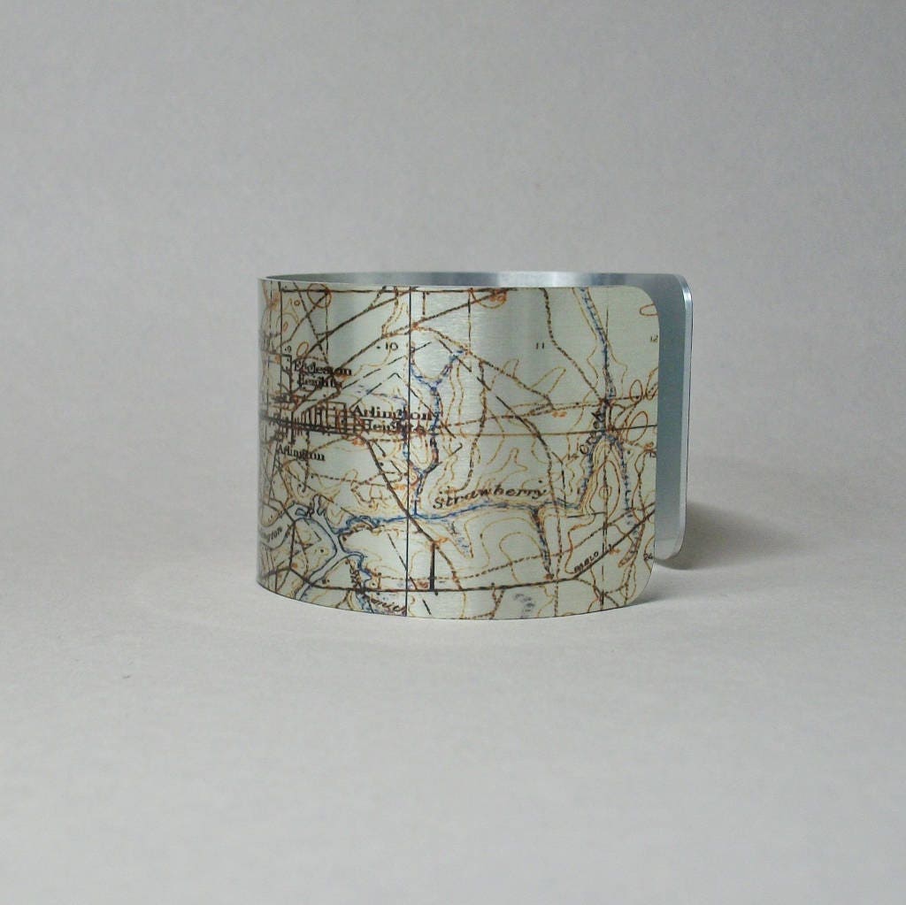 Jacksonville Florida Map Cuff Bracelet, Vintage Style Hometown Jewelry ...