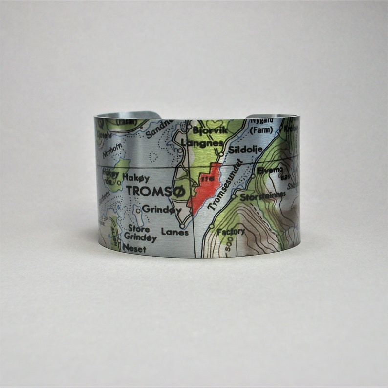 Tromso Norway Scandinavia Map Cuff Bracelet Unique Travel Gift, Vintage ...
