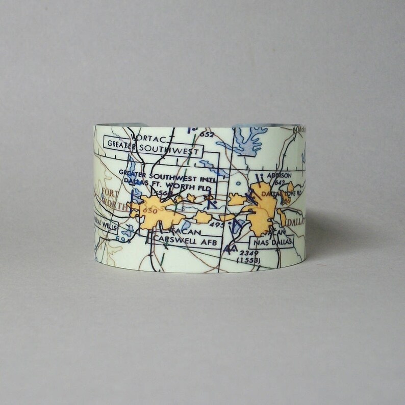 Dallas Fort Worth Texas Map Cuff Bracelet Unique Hometown - Etsy