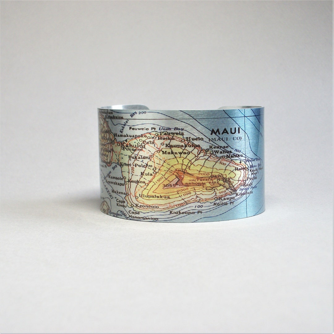 Maui Hawaii Map Cuff Bracelet Haleakala National Park Unique Travel ...