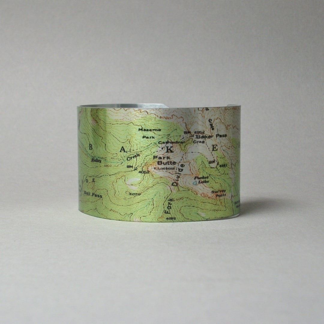 Mount Baker Topographic Map Cuff Bracelet: North Cascades Hiking Gift ...