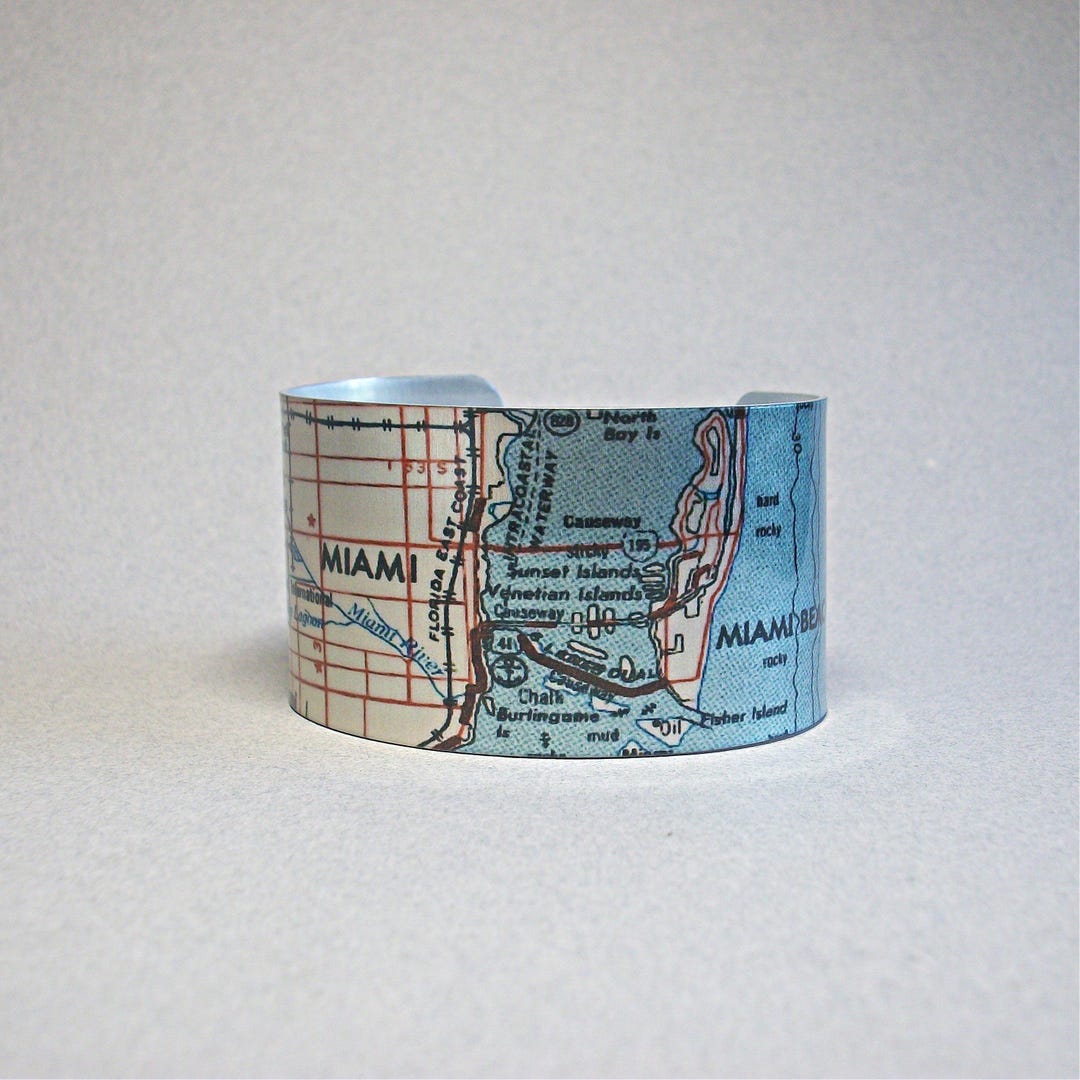 Vintage Miami Florida Map Cuff Bracelet, Hometown Jewelry Gift - Etsy