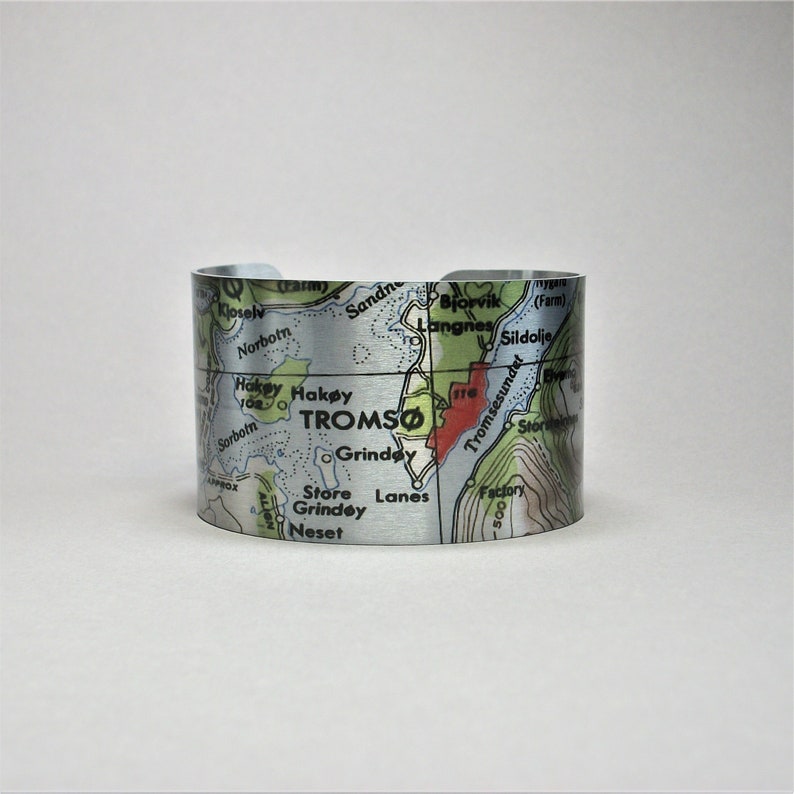 Tromso Norway Scandinavia Map Cuff Bracelet Unique Travel Gift, Vintage ...