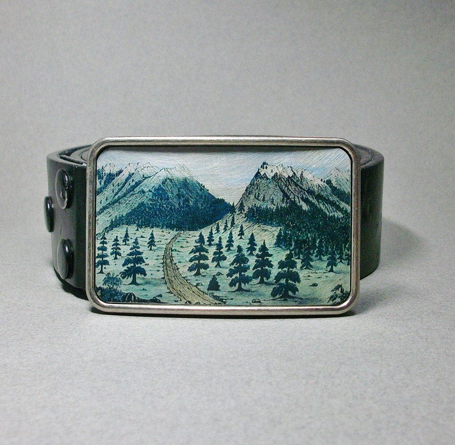 Belt Buckle American Wilderness Pine Trees Mountains | Etsy