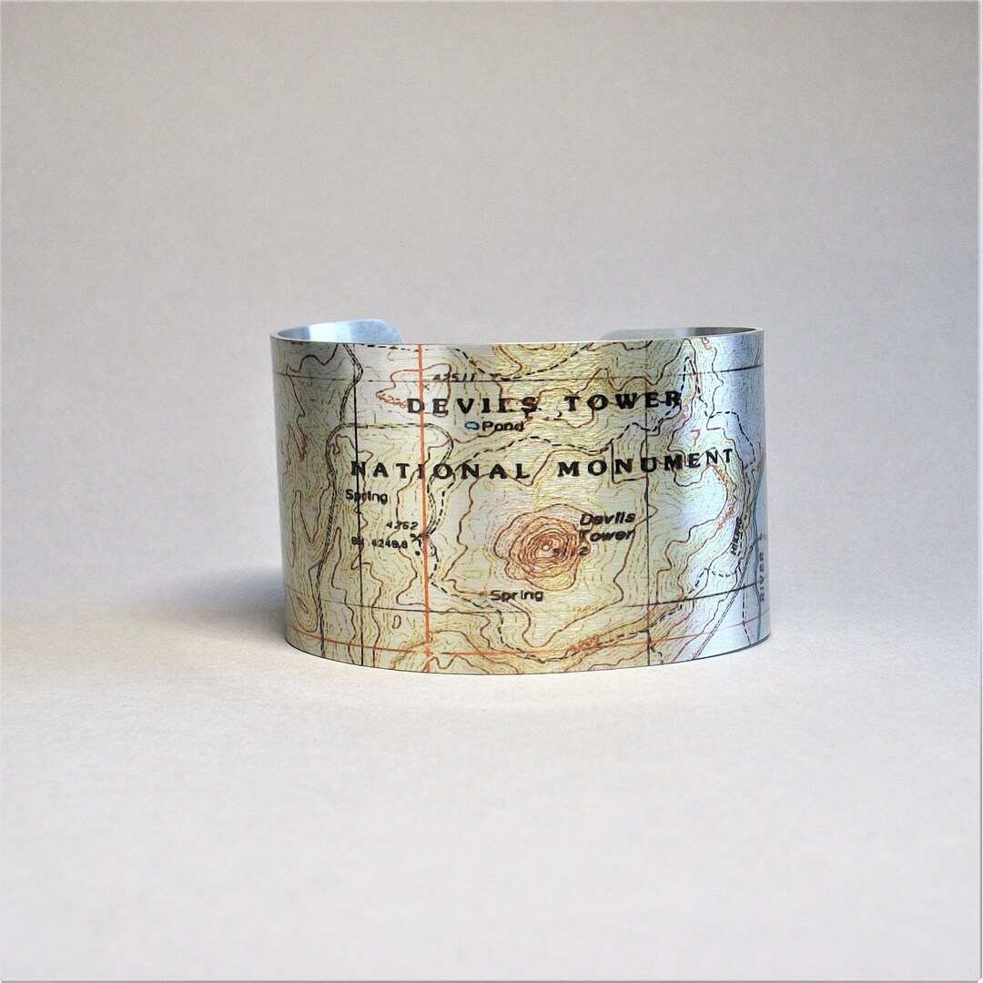 Devils Tower National Monument Map Cuff Bracelet Unique Climbing Hiking ...