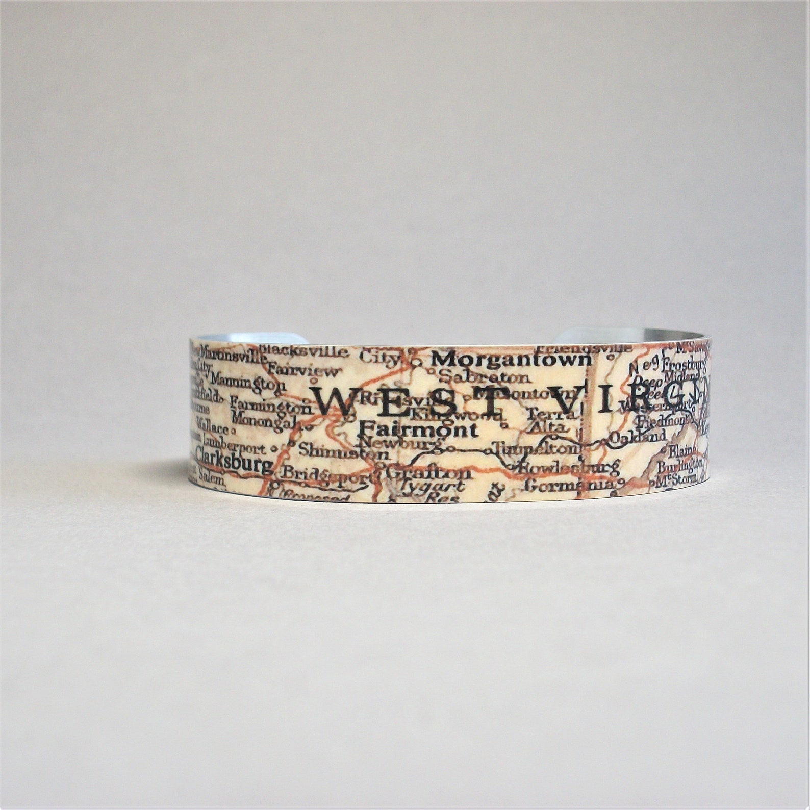 West Virginia Map Cuff Bracelet Unique Hometown State Jewelry for Men ...