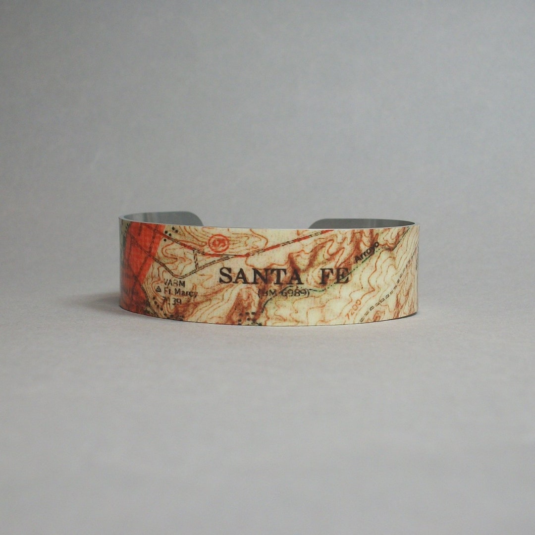Santa Fe New Mexico Map Cuff Bracelet Unique Gift for Men or Women - Etsy