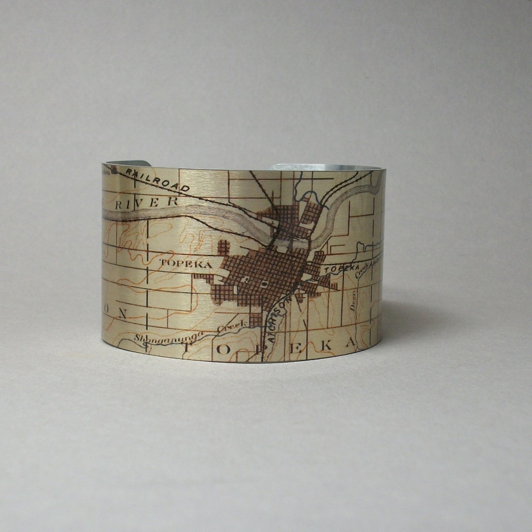 Topeka Kansas Cuff Bracelet Unique Map Hometown City Gift for Men or ...