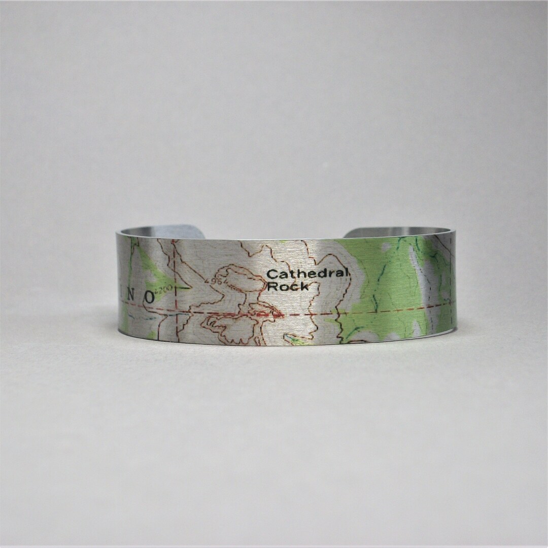 Coconino Arizona Map Cathedral Rock Cuff Bracelet, Gift for Hiker - Etsy