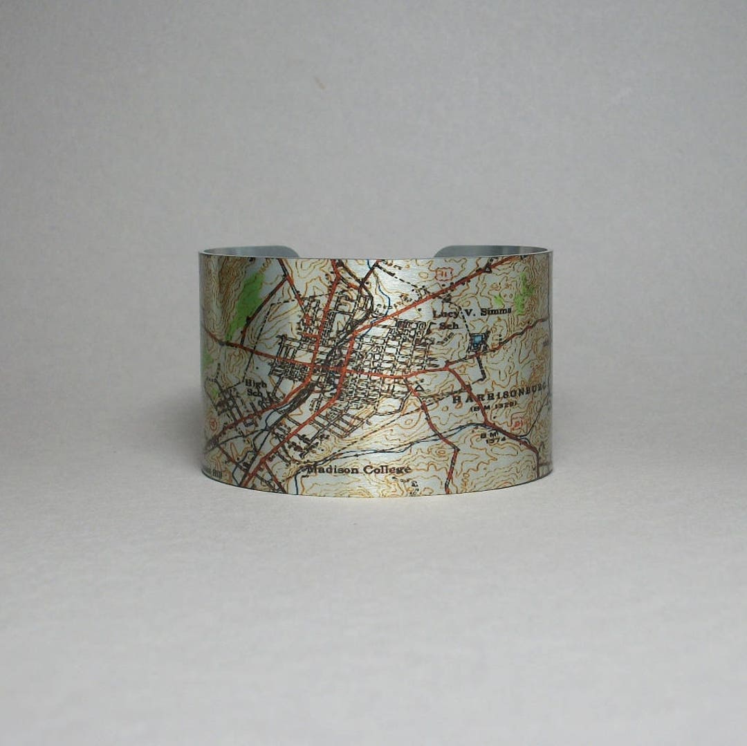 Harrisonburg Virginia Map Cuff Bracelet Unique Graduation Gift for Men ...
